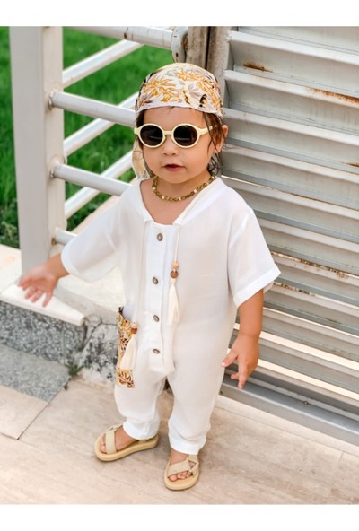 Ares Kids Fashion Bandajlı Safari Tulum Beyaz Ares Kids Fashion Bandajlı Safari Tulum Beyaz