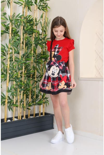 Shıneness Kız Çocuk Takım Etek Kısa Kollu Bluz Çanta