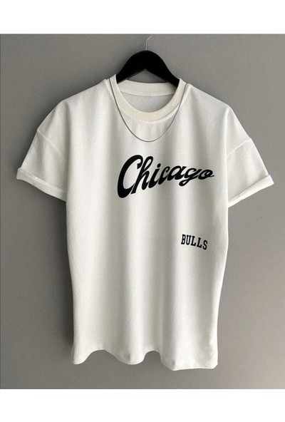 MODASPOR35 Unisex Chicago Özel Baskılı Oversize Penye T-Shirt Tişört