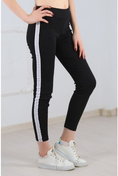 Ekstrazon Kadın Tayt Yanı Şeritli Siyahbeyaz - 0239.432.