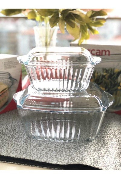 Paşabahçe 2'li Kare Kapaklı Borcam Tencere Seti 2 Boy 4 Parça Paşabahçe 2'li Kare Kapaklı Borcam Tencere Seti 2 Boy 4 Parça