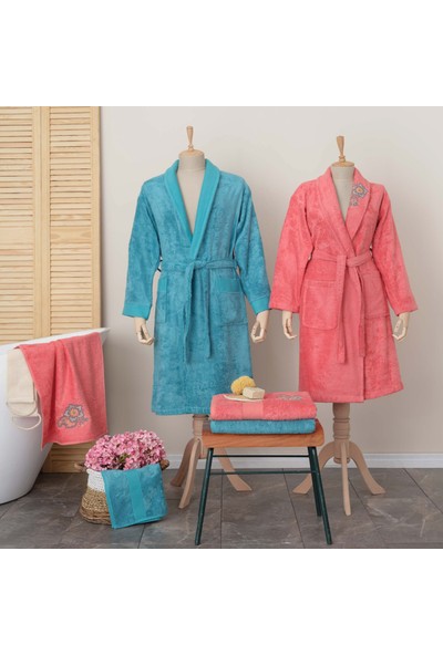 Karaca Home Portina Nar Çiçeği Petrol Bambu Pamuk Aile Banyo Seti