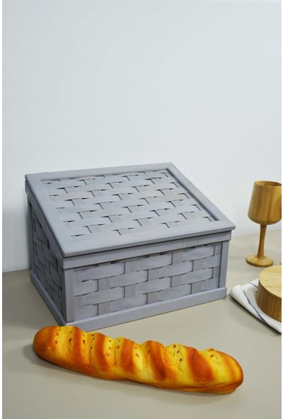 Gülruli Ahşap Ekmeklik Kapaklı