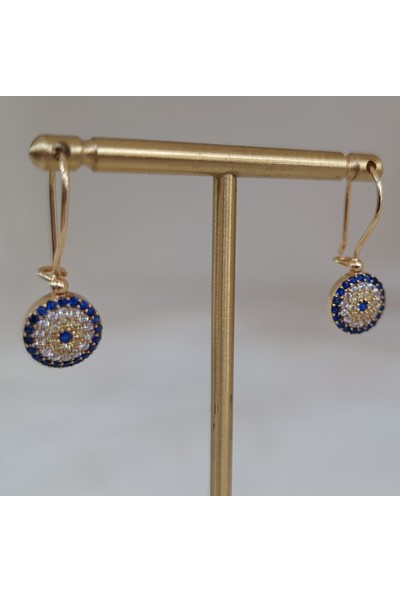 SE Jewellery Taşlı Nazar Boncuk Küpe 14 Ayar Altın Kadın Küpesi