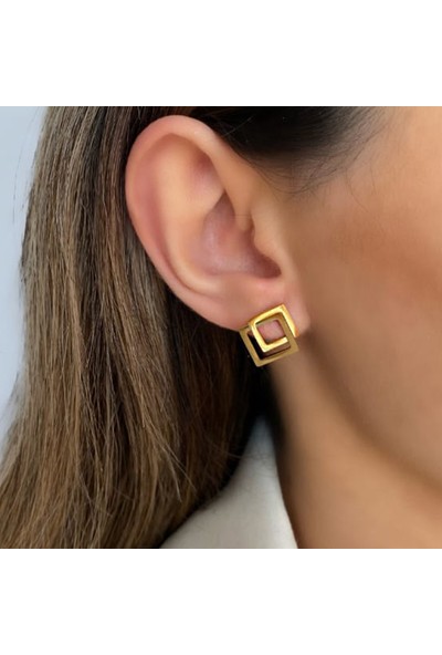 Boon Çelik Ikili Kare Küpe