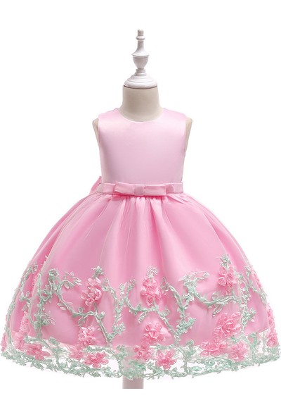 Love Home Kız Çocuk Çiçek Detaylı Elbise - Pembe (Yurt Dışından)