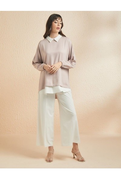 KAYRA Kyr Önü Kısa Arkası Uzun Tunik Pudra KY-B22-81014