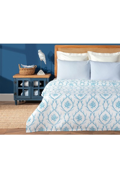 Marın Tek Kişilik Karde Baskılı Pike - Turkuaz Marın Tek Kişilik Karde Baskılı Pike - Turkuaz