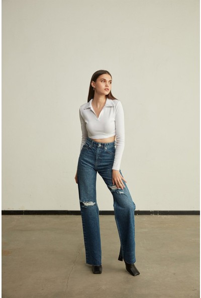 Vatkalı Distressed Full Lenght Jean Mavi Vatkalı Distressed Full Lenght Jean Mavi