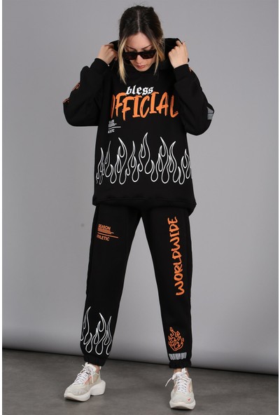 Madmext Mad Girls Siyah Şardonlu Kadın Eşofman Takım MG1320 Madmext Mad Girls Siyah Şardonlu Kadın Eşofman Takım MG1320