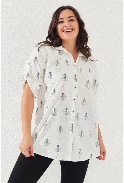 Lady Majestic Farklı Desenli Büyük Beden Kadın Gömlek 44103