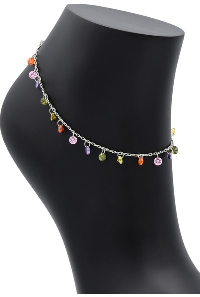 Akyüz Gümüş Renkli Zirkon Taşlı Gümüş Halhal 102