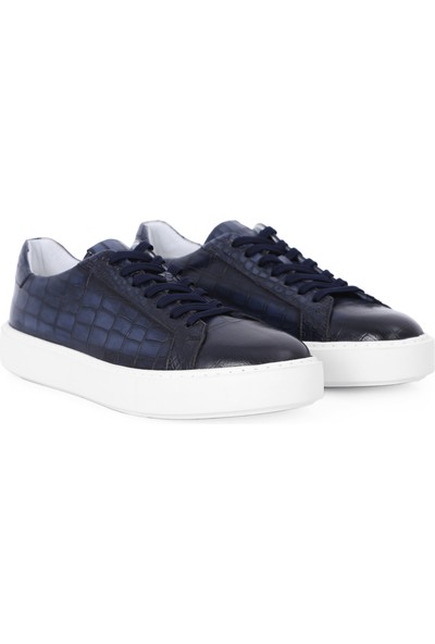 Vlonı 107-96 Lacivert Hakiki Deri Erkek Sneaker