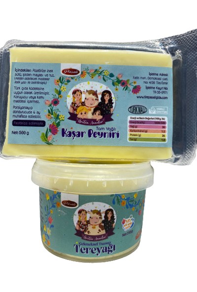 Üreten Anneler Tuzsuz Yayık Tereyağ 250 gr + Az Tuzlu Kaşar Peyniri 500 gr Üreten Anneler Tuzsuz Yayık Tereyağ 250 gr + Az Tuzlu Kaşar Peyniri 500 gr