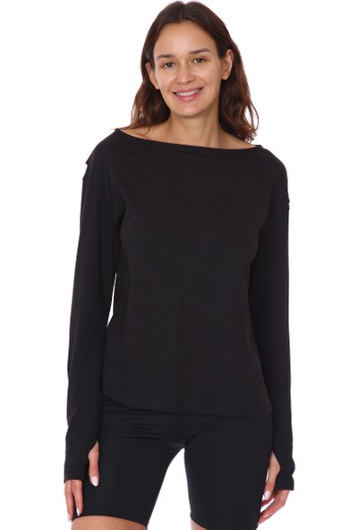 Spt Kadın Siyah Günlük Stil Uzun Kollu Tişört 22YKTL22D01-SYH