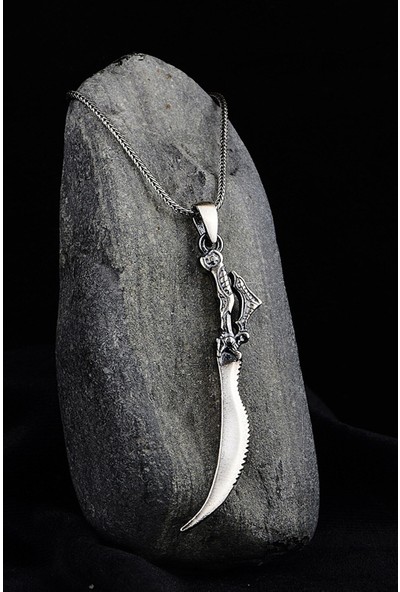 Mercan Silver Gümüş Erkek Oksitli Savaş Kılıcı Kolye