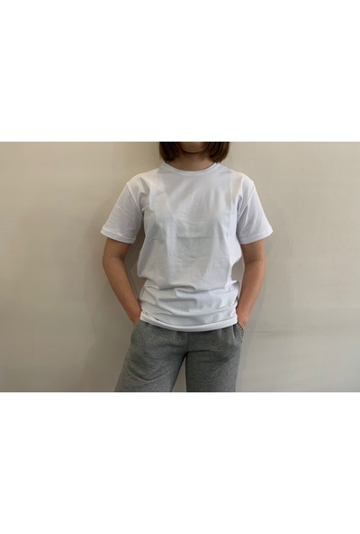 RB Tasarım Beyaz Bisiklet Yaka T-Shirt