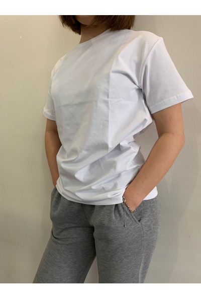 RB Tasarım Beyaz Bisiklet Yaka T-Shirt