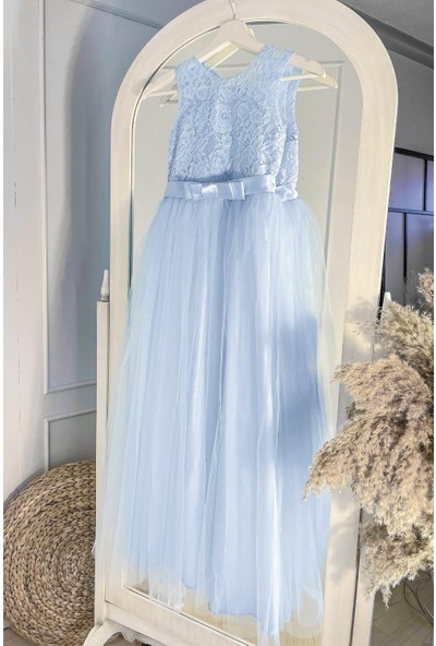 Dantel Detaylıtül Çocuk Abiye Bebe Mavi MDV304