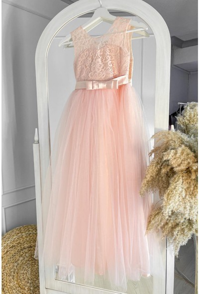 Dantel Detaylıtül Çocuk Abiye Pudra MDV304