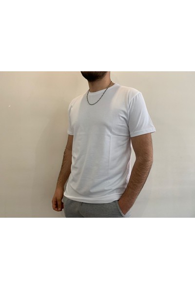RB Tasarım Beyaz Bisiklet Yaka T-Shirt
