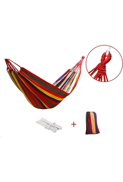 Zsykd Kalın Tuval Hamak Alanı Devrilme Önleme Açık Hava Hamak Salıncak 260X150 Sopa Kırmızı Çizgili (Yurt Dışından)