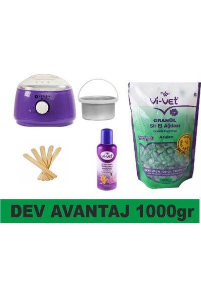 Vi-Vet Ağda Makinesi Mor 800 Alfa+Ek Hazne+Vivet Azulen Boncuk Ağda 1000ml+5 Spatula Vi-Vet Ağda Makinesi Mor 800 Alfa+Ek Hazne+Vivet Azulen Boncuk Ağda 1000ml+5 Spatula