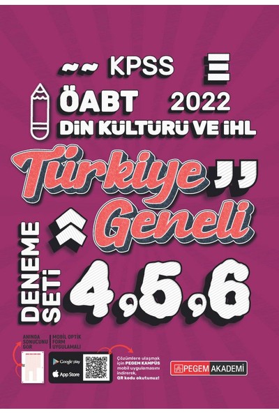 Pegem Akademi Yayıncılık 2022 KPSS ÖABT Din Kültürü ve Ahlak Bilgisi 4-5-6 (3'lü Deneme)