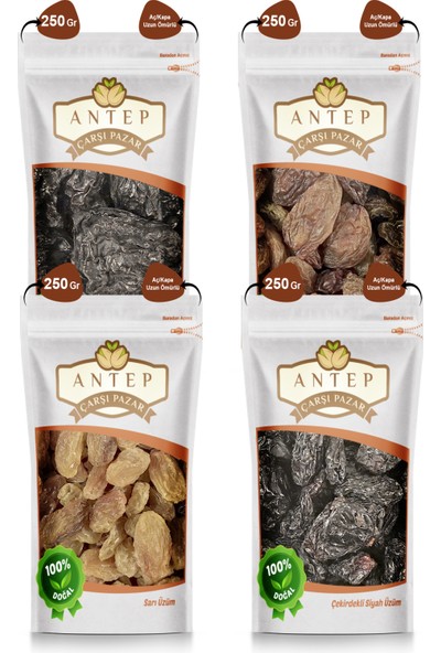 Besni Üzüm - Sarı Üzüm - Siyah Kan Üzümü - Çekirdeksiz Siyah Erik (4 Paket x 250 Gr.)