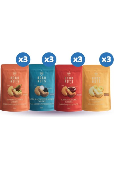 Bobo Nuts Mix Deneme Paketi Kaju Fıstığı 12 x 120 gr Bobo Nuts Mix Deneme Paketi Kaju Fıstığı 12 x 120 gr