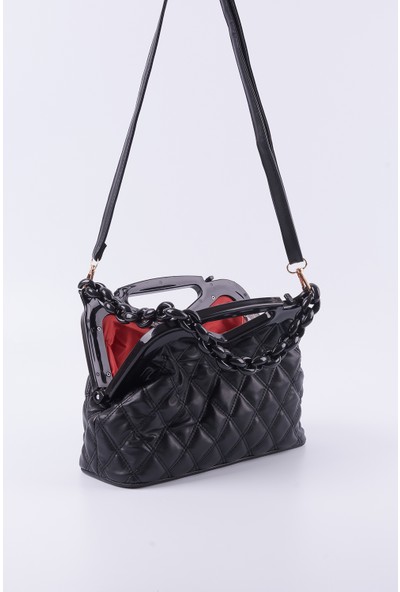 Crocos Kadın Kapitone Saten Deri Kalın Kol Zincir Askılı Botega Omuz, El ve Kol Çantası