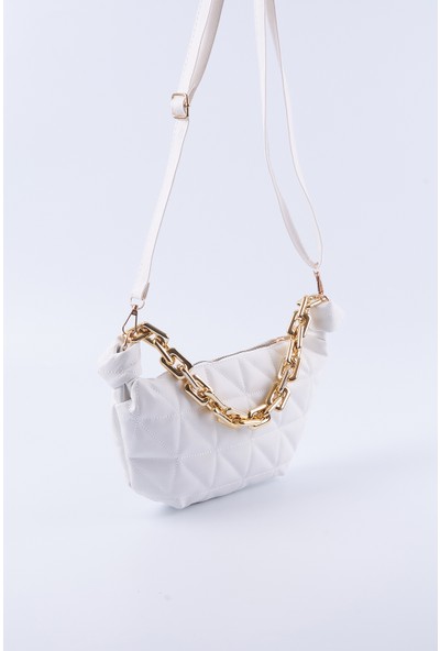 Crocos Kadın Fıstık Yeşili Kapitone Deri Kol Zincir Askılı Fermuar Kapama Omuz, El ve Kol Çantası