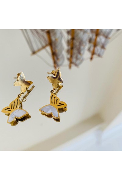 Stainless Steel Kelebek Temalı Çelik Küpe