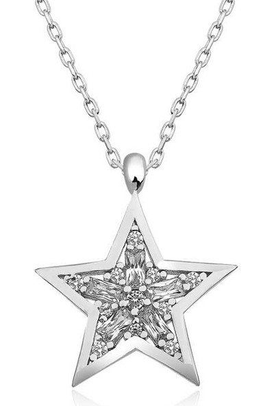 Gumush Gumush ş Baget Taşlı Yıldız Gümüş Kolye