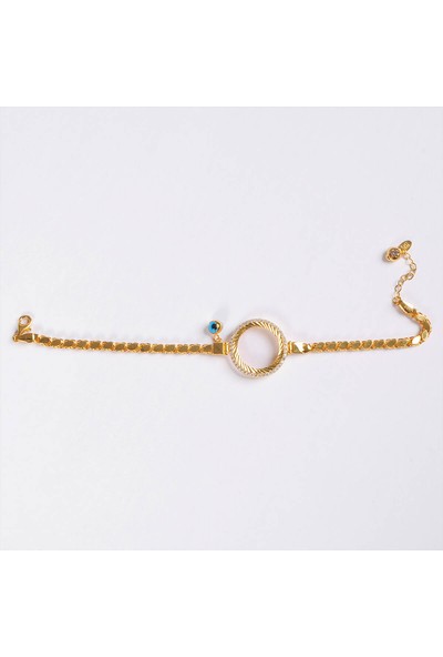 Saçak Kuyumculuk Çeyrek Çerçeveli Göz Boncuklu Altın Bileklik 969