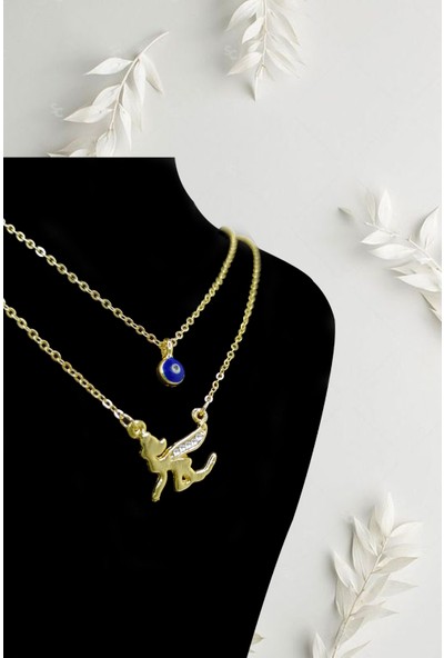 Yılka Kadın Gold Renk 2 Li Kolye 2022 Trend