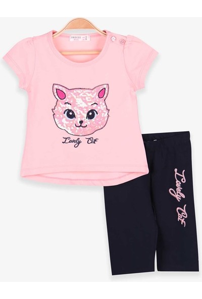 Breeze Kız Çocuk Kapri Taytlı Takım Pullu Kedili