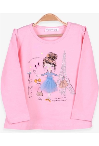 Breeze Kız Çocuk Uzun Kollu Tişört Baskılı Pudra (2 Yaş)