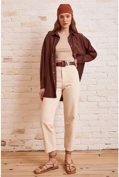 Never More Beş Cepli Bol Kesim Kemerli Kot Pantolon