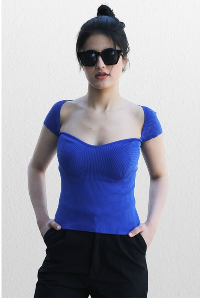 Canbal Butik Mavi Damla Yaka Bluz