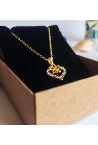 Ubuh Shop Altın Kalp ve Kelebekli Taşlı Kadın Zincir Kolye Ubuh Shop Altın Kalp ve Kelebekli Taşlı Kadın Zincir Kolye