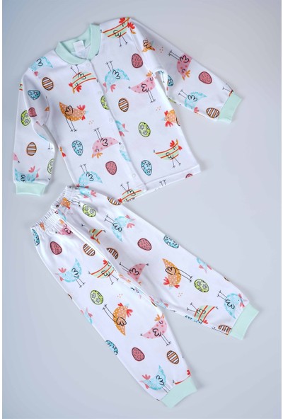 Miniko Kids Yeni Sezon Pamuk Desenli Önden Düğmeli Uzun Kol Hello Pijama Takımı