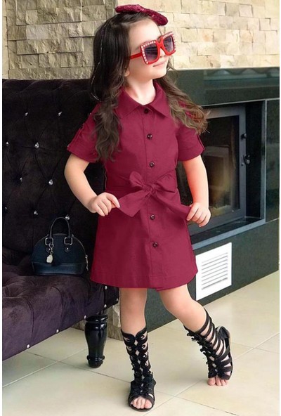 Riccotarz Kız Çocuk Önü Düğmeli Gömlek Yakalı ve Tokalı Bordo Trençkot Elbise Riccotarz Kız Çocuk Önü Düğmeli Gömlek Yakalı ve Tokalı Bordo Trençkot Elbise