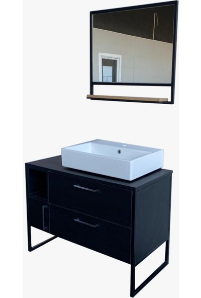 Karam Siyah Banyo Dolabı 100CM