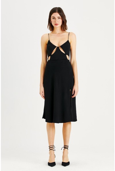 IAMNOTBASIC Kadın Siyah Derin Yırtmaçlı Erika Etek