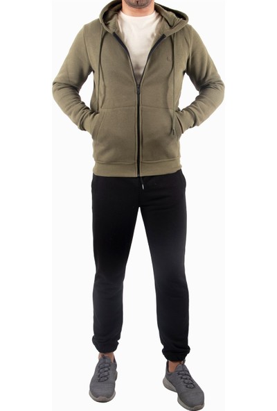 Rıch Şardonlu Haki Fermuar Detay Kapüşonlu Sweatshirt Rıch Şardonlu Haki Fermuar Detay Kapüşonlu Sweatshirt