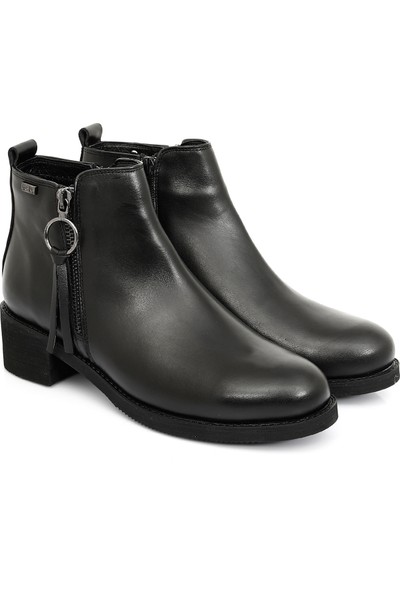Gönderi(R) Gön Deri Yuvarlak Burun Topuklu Fermuarlı Kadın Günlük Bot 52417