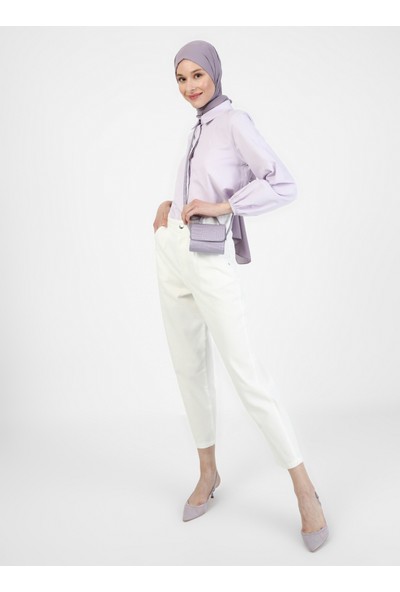 Refka Pile Detaylı Kot Pantolon - Off White - Refka Casual