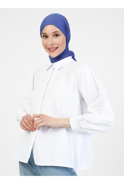 Benin Kolu Pileli Poplin Gömlek - Off White - Benin