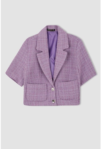 DeFacto Crop Tweed Kısa Kollu Blazer Ceket Y1101AZ22SM DeFacto Crop Tweed Kısa Kollu Blazer Ceket Y1101AZ22SM